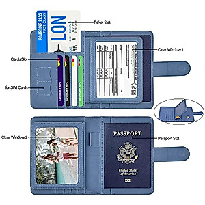 Doulove Passport and Vaccine Card Holder Combo Rfid Blocking, Upgraded Multi-Function Travel Wallet Passport Holder with Card Slot, Passport Cover for Women Men Blue