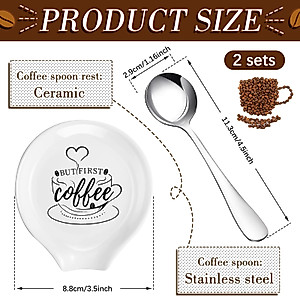 Gandeer 4 Pieces Coffee Spoon Rest and Spoon Funny Coffee Quote Ceramic Coffee Spoon Holder Rests for Coffee Station Decor Stove Top Countertop Kitchen Accessories Nice Present for Coffee Lovers