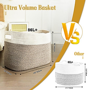 AROPEME XXXXL Large Storage Basket, 25"x13"x16" Laundry Basket for Organizing, Blanket Basket Living Room, Cotton Rope Basket with Handles, Rectangle Woven Basket, Baby Nursery Storage Bin, Brown