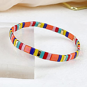 KANYEE Bracelet for Women Colorful Tila beads Bracelet Bohemian Friendship Stretch Bracelets-Red