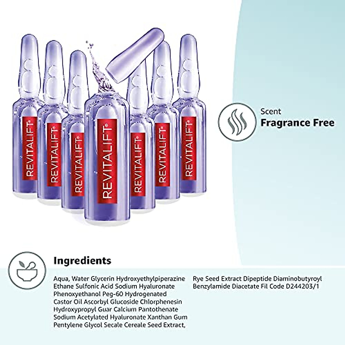L'Oreal Paris Revitalift Derm Intensives Hyaluronic Acid Serum Ampoules 7 Day Boost Pure Hyaluronic Acid Anti-Aging Ampoules to visibly replump skin in 7 days, 7 Ampoules, 0.28 fl; oz.