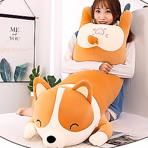 SNOWOLF Shiba Inu Plush Pillow Stuffed Animal Dog Cute Corgi Akita Soft Plush Toy Comfort Cushion Gifts for Girls Boys (Sleeping, 60cm / 23.6 '')