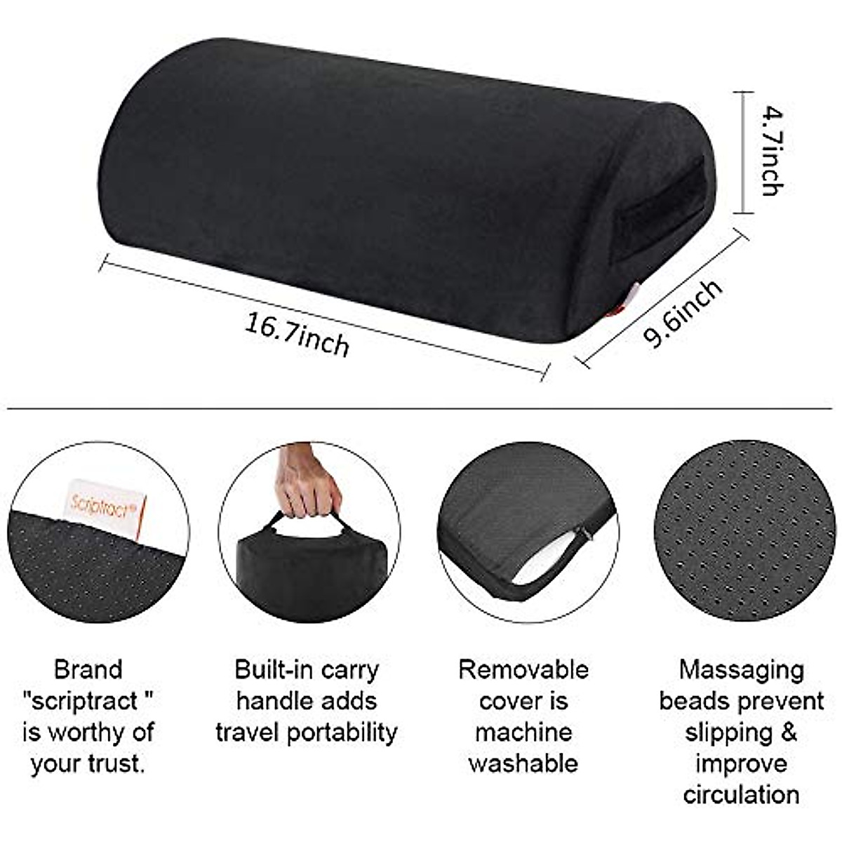 Ergonomic Foot Rest Cushion Under Desk with High Rebound Ergonomic Foam Non-Slip Half-Cylinder Footstool Footrest Ottoman for Home Office Desk Airplane Travel (Black)