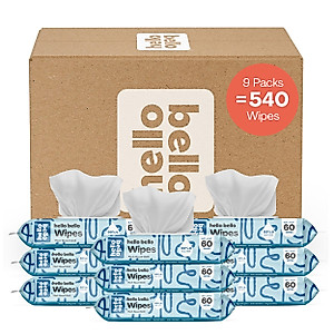 Hello Bello Extra Gentle Unscented Baby Wipes - Plant Based - Made with 99% Water and Aloe for Babies and Kids - 60 Count (Pack of 9) Total 540 Count