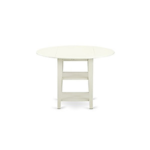 East West Furniture SUDA3-LWH-W 3 Piece Dining Room Table Set Contains a Round Dining Table with Dropleaf & Shelves and 2 Wood Seat Chairs, 42x42 Inch, Linen White