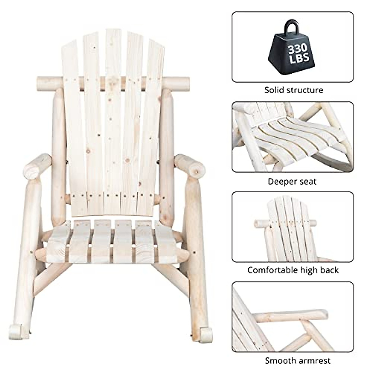 Outdoor & Indoor Rocking Chair, All-Weather Porch Rocker with 400 lbs Weight Capacity, Front Porch Rocking Chairs, for Backyard, Lawn, Fire Pit, Patio and Garden