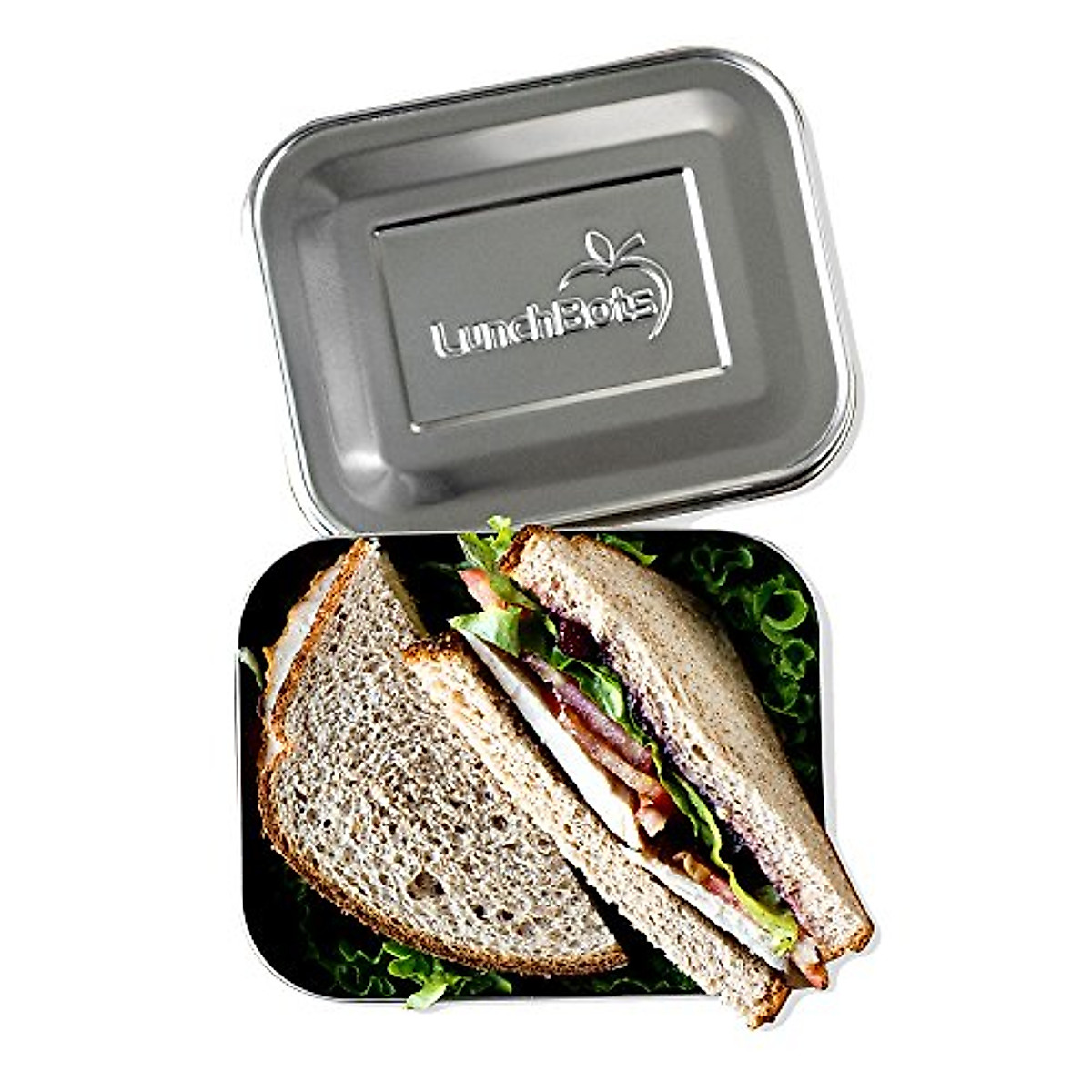 LunchBots Medium Uno Stainless Steel Sandwich Container - Open Design for Wraps - Salads or a Small Meal - Eco-Friendly - Dishwasher Safe and BPA-Free - Aqua Dots