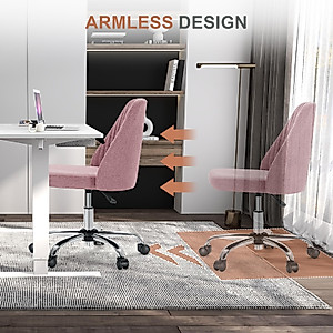 MCQ Office Desk Chair, Modern Cute Rolling Vanity Swivel Task Chairs with Wheels, Comfortable Back Seat Armless for Home, Bedrooms, Office, Study, Student, Adults, Make-up, Dressing Room, Pink
