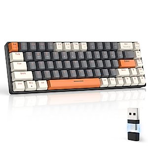 ZIYOU LANG RK68 60% Wireless Mechanical Keyboard,Bluetooth 5.0/2.4Ghz Dual Mode Receiver,Hot-Swappable mini 68-Key,Retro Color Keycaps,Clicky Blue Switch,Ultra Power Saving for PC PS4 Xbox iPhone ipad