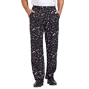 Nanxson Men's Baggy Chef Pants, Printed Work Pants with Elastic Waist Restaurant Kitchen Uniforms CFM2013 (Printed, Large)
