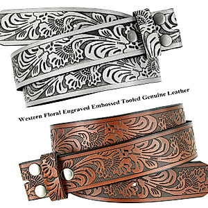 BS220 Western Floral Engraved Embossed Tooled Genuine Leather Belt Strap w/Snaps 1 1/2" Wide (Brown, 36)