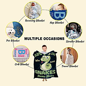 Abheda Snakes Custom Blanket for Girl Women Just A Girl Who Loves Snakes Blanket Personalize NameSuper Blanket Soft Throw Warm Gift for Snakes Lover Birthday Graduate Blankets 60"X50" for Teen