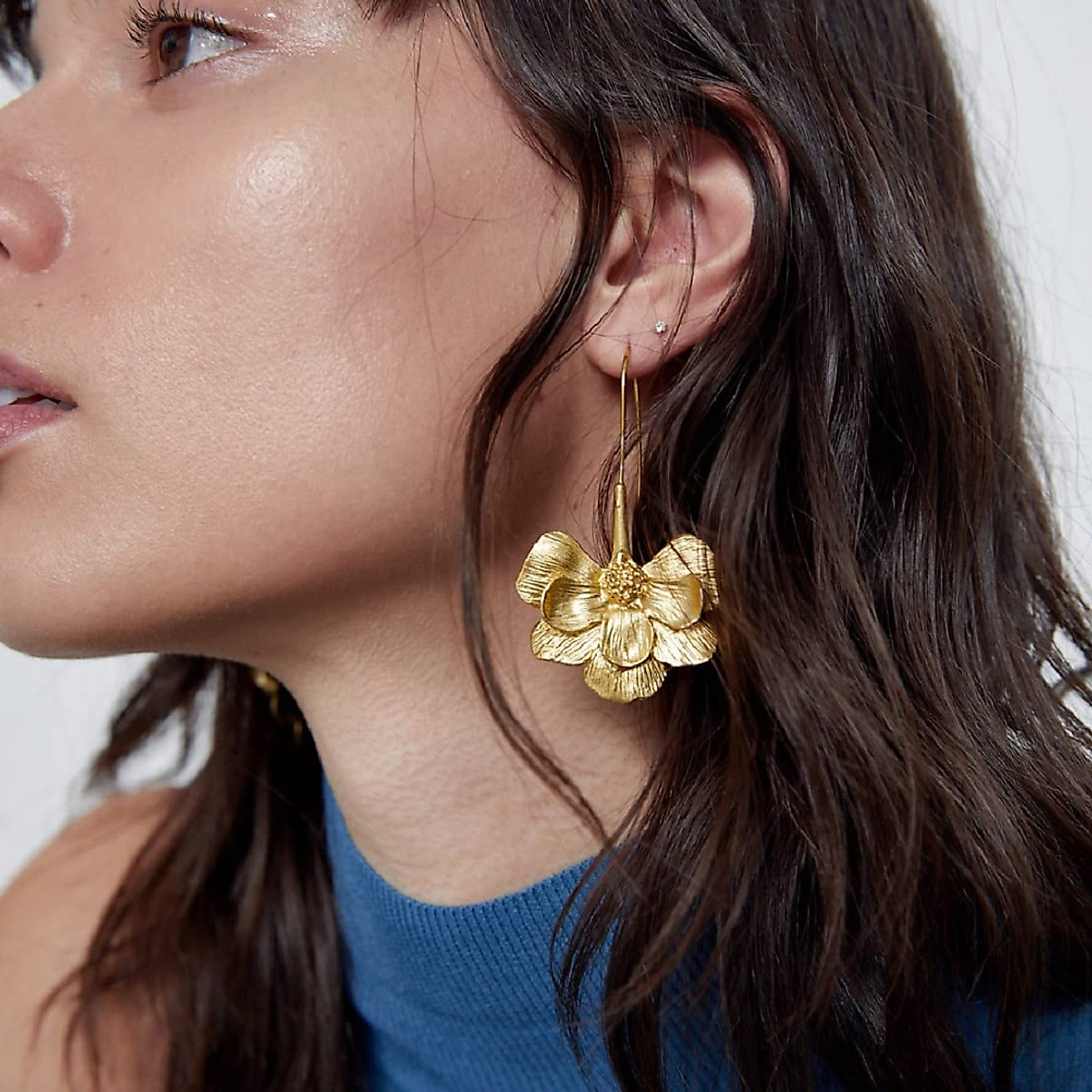 Flower Statement Earrings for Women, Flower Petal Earrings for Woemns, Gold Flower Floral Dangle Earrings Hypoallergenic, Cute Flower Earrings Studs, Zinc, No Gemstone