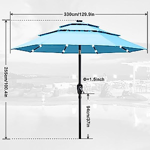 ABCCANOPY Solar Led Patio Umbrellas 3-Tiers 11FT (Turquoise)