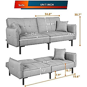 PayLessHere Convertible Futon Sofa Bed Modern Folding Futon Set Small Couch Sofa Adjustable Folding Couch Love seat Sofa Bed with Cotton Padding High Elastic Sponge for Living Room, Bedroom, Grey
