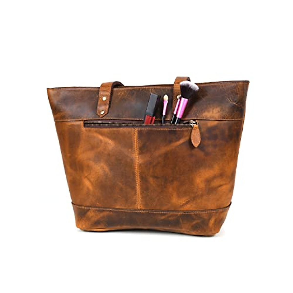 Aaron Leather Goods Genuine Leather Shoulder Bag Handbags Wallet Tote Bag 3pcs Purse Set (Umber)