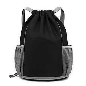 BLIRITEL Drawstring Backpack Sports Gym Bag, Soccer Backpack, Waterproof Soccer Bag for Men Women, String Basketball Bag Football Backpack with Shoes Compartment (Black)