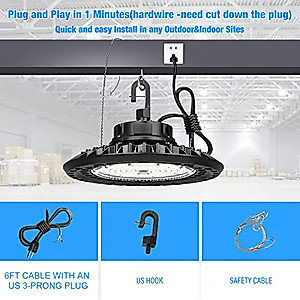 【Upgraded】 UFO LED High Bay Lights 240/200/150W 3-Watts Adjustable Flicker Free -36000LM Super Bright High Bay Shop Lights 5000K, 0-10V Dimmable, 6' Cable, 100-277V for Garage Barn Warehouse(2 Pack)