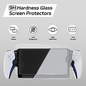Hosanwell 9-in-1 Accessories Set Compatible with Playstation Portal, EVA Carrying Case for PS Portal*1, Soft Silicone Grip Cover*2, Screen Protector*2, Joystick Caps*2, Ear Wired Headphone*1,Stand*1