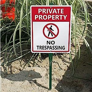 SmartSign No Trespassing Signs Private Property, 10 x 12 Inches Aluminum Sign with 3 Feet Stake