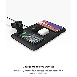 mophie 4-in-1 Wireless Charging Mat for Apple iPhone, AirPods & Watch, Samsung Galaxy, Google Pixel, and All Qi-Enabled Devices, Additional USB-A Port, Intuitive Design, Includes Apple Watch Adapter