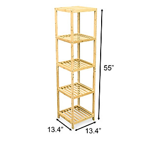 Bam & Boo - 5-Tier Multipurpose Square Shelf Modern Natural Bamboo - for Living Room, Bedroom, Office, Kitchen, Pantry(55” x 13.4” x 13.4”)