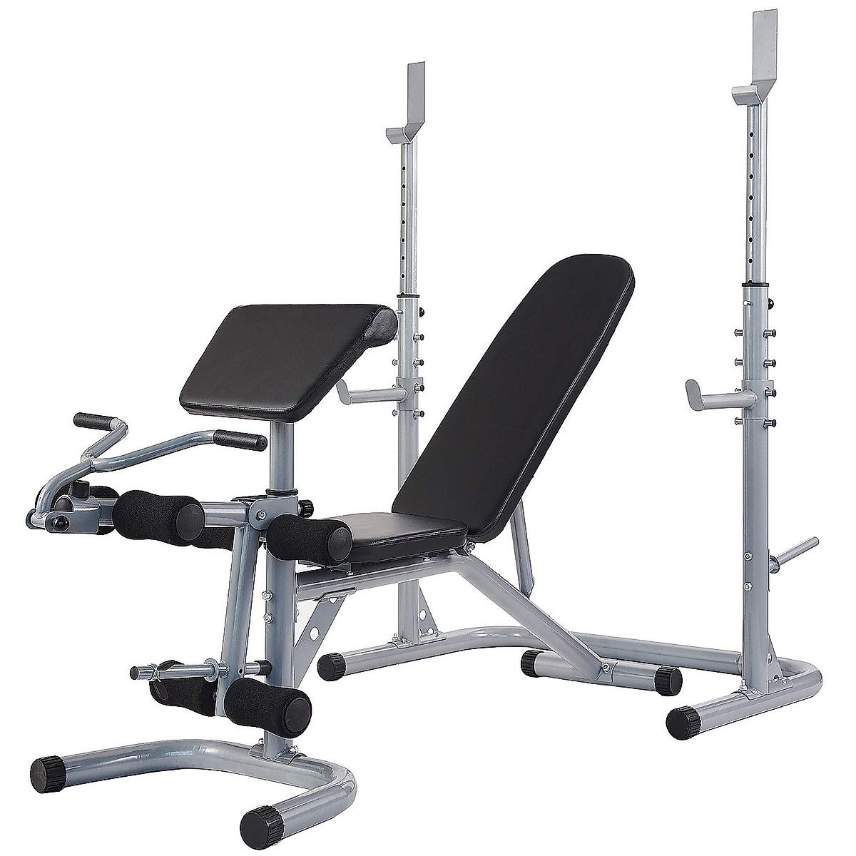 Sporzon! Multifunctional Workout Station Adjustable Olympic Workout Bench with Squat Rack, Leg Extension, Preacher Curl, and Weight Storage, 800-Pound Capacity