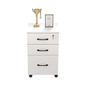 YQ FUNLIS 3 Drawer Mobile File Cabinet with Lock Under Desk Storage Drawers Small File Cabinet for Home Office,White