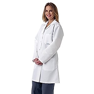 Medline Women's Full-Length Lab Coat, Button Front, White, Size Medium