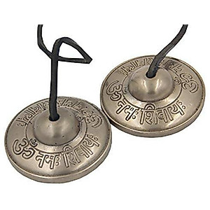 2.25” Diameter Tibetan Tingsha Bell Cymbals Set - Om Nama Shivay Embossed Chimes - Great for Yoga, Meditation, Spiritual, Mindfulness or Relaxation - Handmade in Nepal