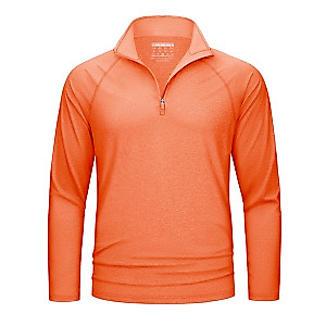 TACVASEN Men's Hiking Shirts Quarter Zip Pullover Long Sleeve Performance SPF Outdoor, Orange, M