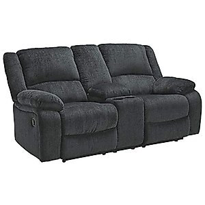 Signature Design by Ashley Draycoll Contemporary Double Reclining Manual Loveseat with Center Console, Dark Gray