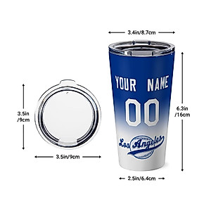 Custom Baseball Tumblers Personalized Insulated Coffee Mug Travel Stainless Steel Cup Add Any Name Number with Lid 16 oz Gifts for Men Women Fans
