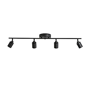 VidaLite LED Track Light, 7W Four Bulb Fixed Rail with Rotating Heads, 3000K Modern Interior Spotlight, Black