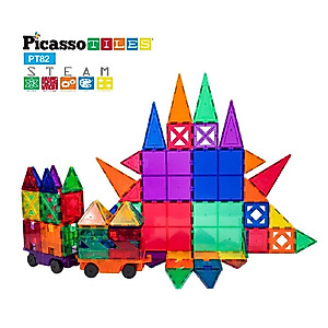 PicassoTiles® PT82 Creativity Set Magnet Building Tiles Clear Color Magnetic 3D Building Block - Creativity Beyond Imagination! Educational, Inspirational, Conventional, Recreational