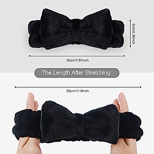 SINLAND Spa Facial Headband Bow Hairband for Women and Girls Facial Makeup and Washing Face Elastic Head Wrap for Sports Yoga Shower 3Pack Black