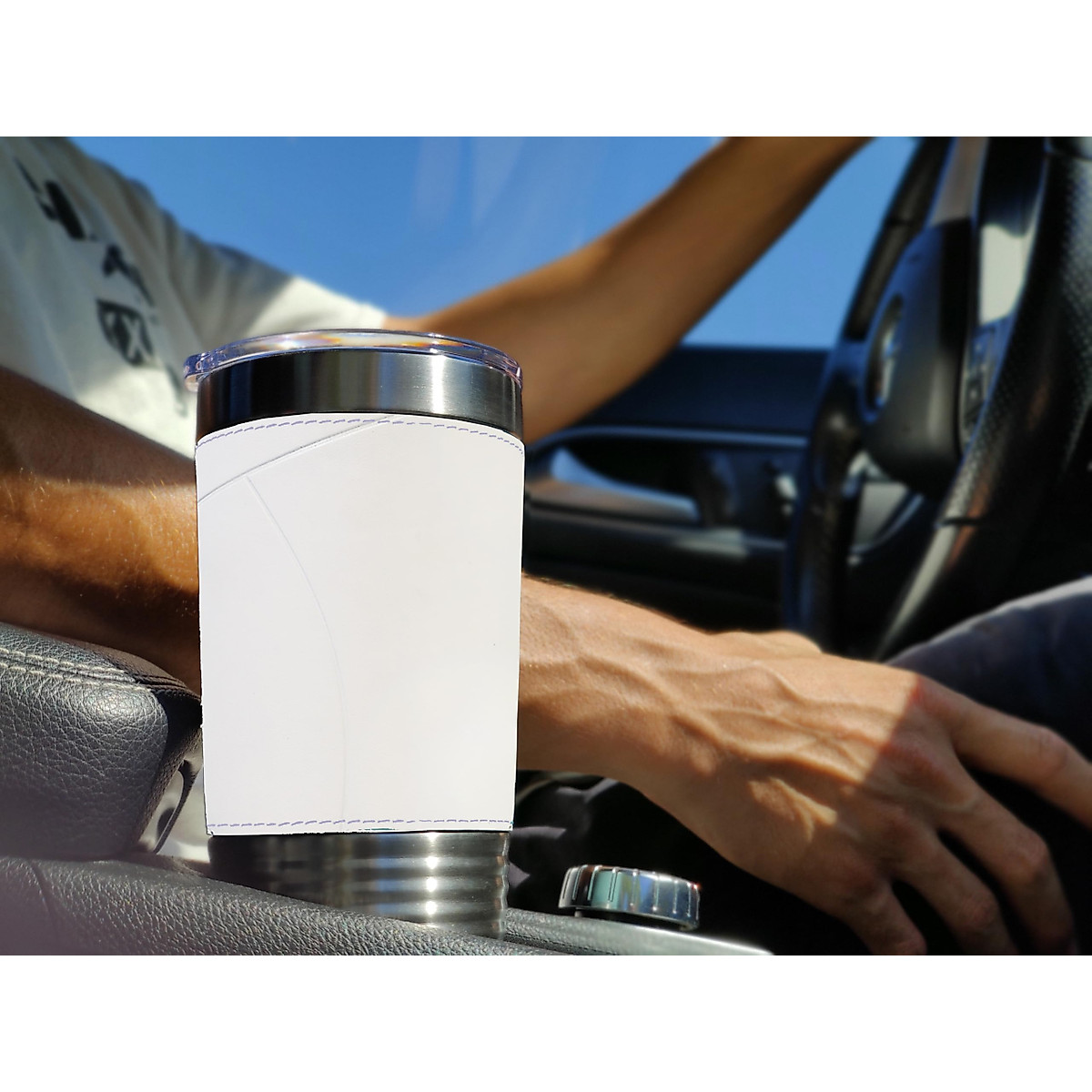 LaserGram 20oz Vacuum Insulated Tumbler Mug, Horseshoe with Horse, Personalized Engraving Included (Faux Leather, Volleyball Style)