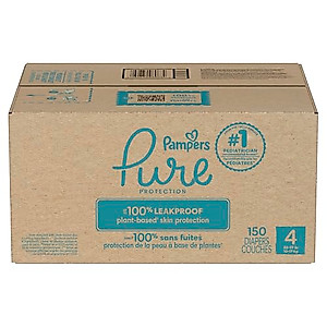 Pampers Baby Diapers - Pure Protection - Size 4, 150 Count, for up to 100% Leakproof, Premium Plant-based Skin Protection
