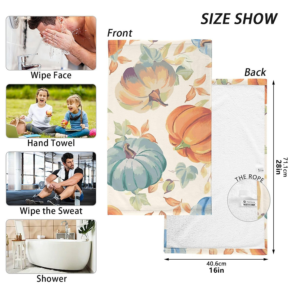 ALAZA Fall Pumpkins Hand Towels for Bathroom Set of 2 Soft Absorbent Cotton Bath Towels Decorative Face Towel 16" X 28"