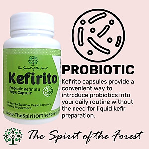 Kefirito 60 Veggie Capsules, 50 Billion CFU, 7 Probiotic Strains Kefiran, 582 mg Natural Active Probiotic, Supports Healthy Digestion, Gluten-Free, Lactosa-Free The Spirit Of The Forest 1 Month Supply