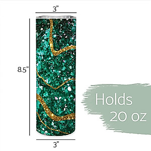 Elanze Designs Emerald Green & Shimmer Gold Sparkle Gemstone Wrap-Around Design 20 Ounce Stainless Steel On-The-Go Coffee Travel Insulated Skinny Tumbler Mug Cup with Slide Top Lid