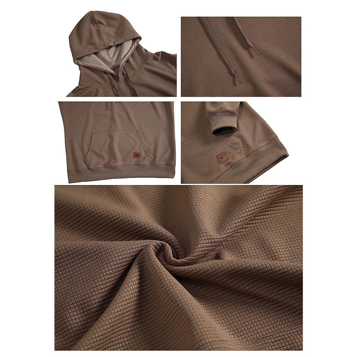 VICT POPU Hoodies For Men Pullover Long Sleeve hooded Plaid Jacquard With Big Pockets Solid Color Sweatshirt Dark Khaki 3XL