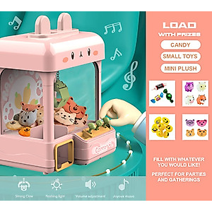 cxjoigxi Large Claw Machine for Kids Adults with Prizes, Adjustable Sound & Light, 2 Power Modes, Mini Candy Crane Vending Machines, Electronic Arcade Game Dispenser Toy for Girls Boys Gift - Bunny