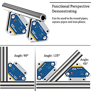 4 Pcs 3" 28 lbs Welding Magnets Strength Strong Welding Magnetic Clamps Arrow Holder Metal Working Mig Tools and Equipment 45, 90, 135 Degree Angle Magnet1