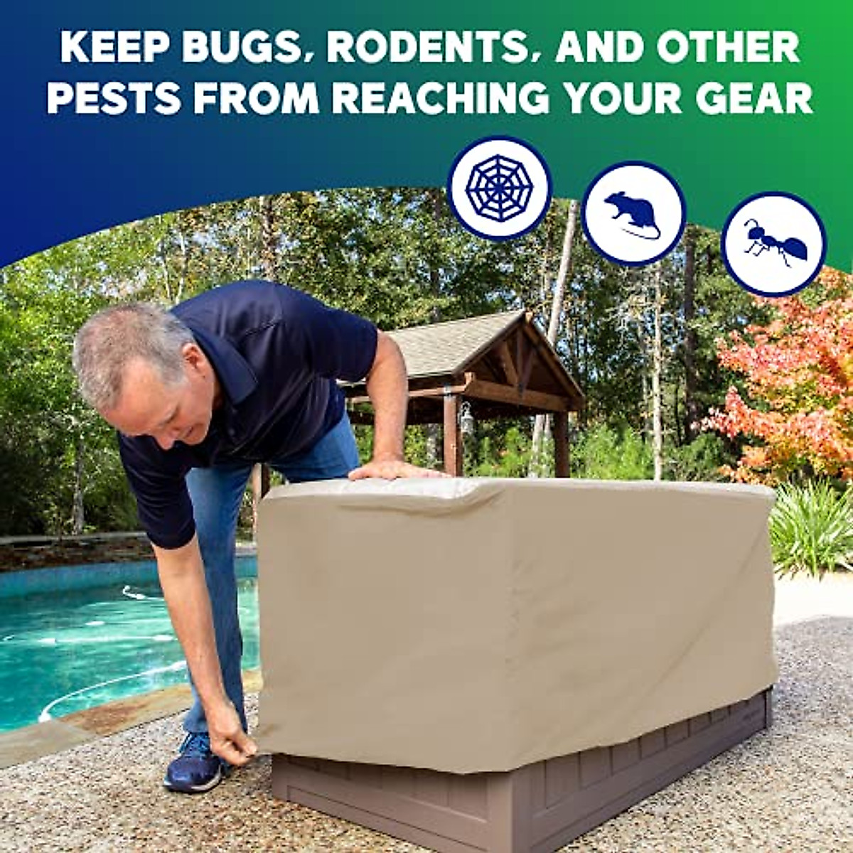 YardStash Deck Box Cover - Heavy Duty, Waterproof Covers for Outdoor Cushion Storage and Large Deck Boxes - Protects from Rain, Wind and Snow - XXL - Tan