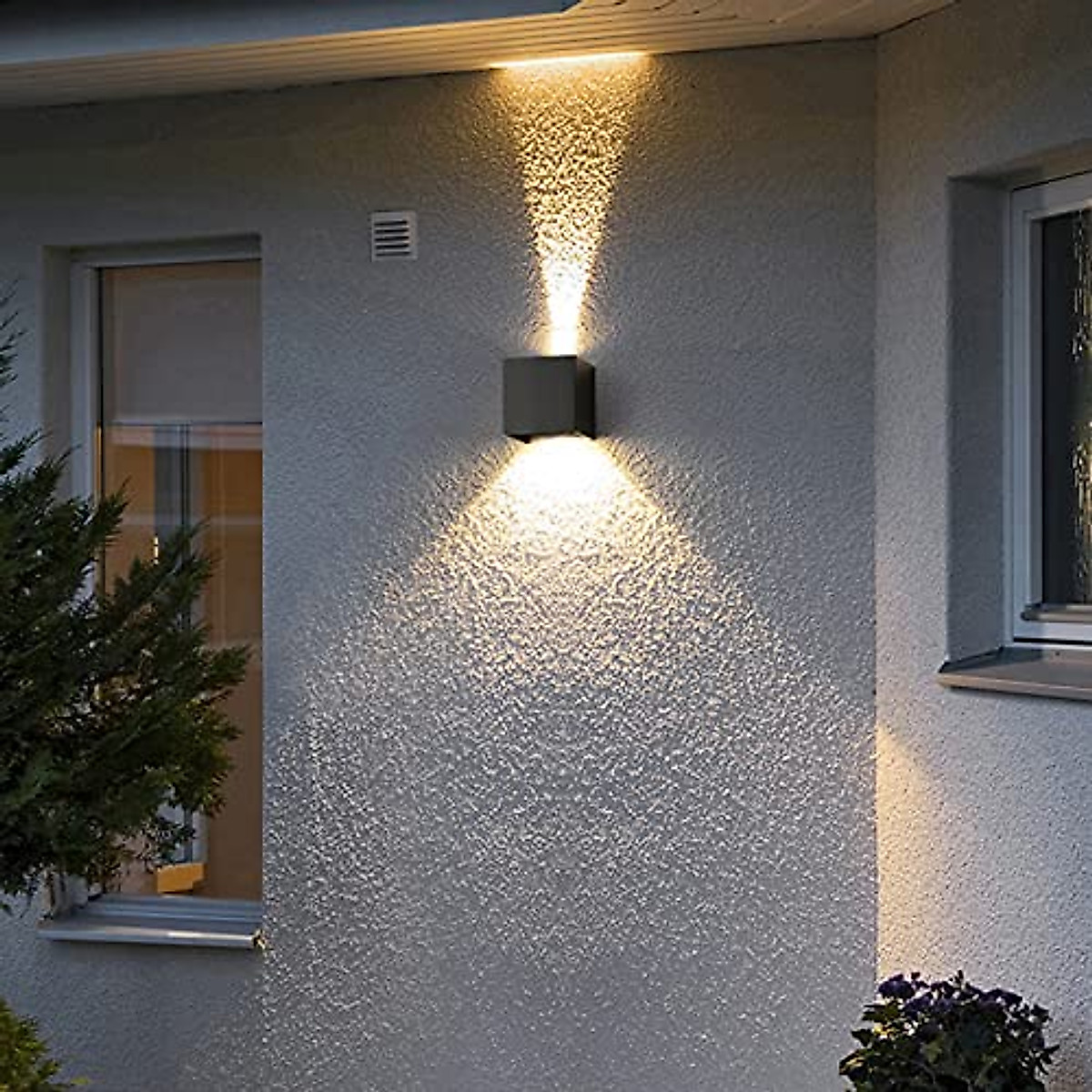 Mille Lucciole 4 Pack Outdoor Wall Lights Exterior/Interior LED Wall Sconces IP65 Waterproof Square Aluminum Wall Lamps Outdoor Lighting Fixture Up and Down Lights Modern Black 12W 3000K Warm Lights