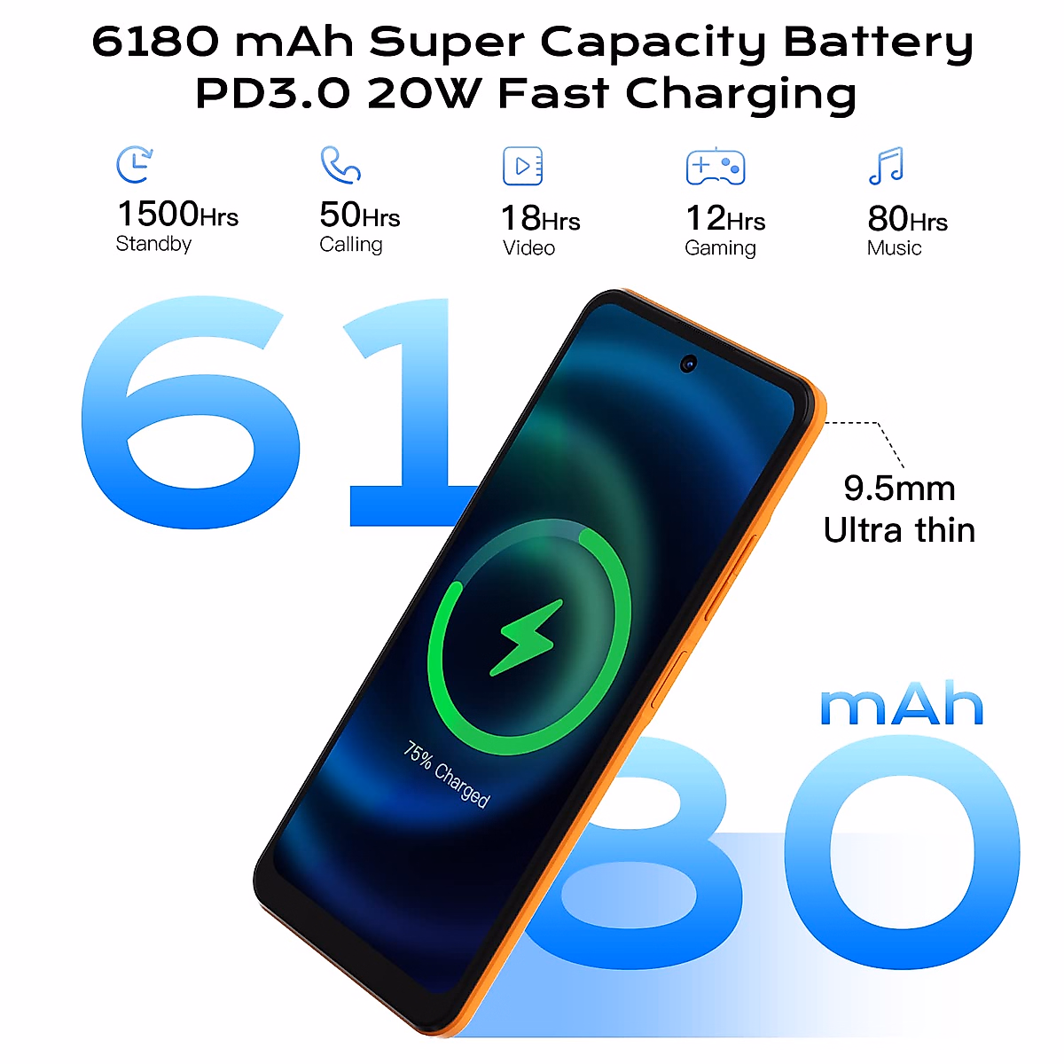 HOTWAV Note 12 Smartphone Android 13 2023, 8GB+128GB (1TB TF) 48MP 6.8" HD+Cellphone,6180 mAh Battery 20W Fast Charging, Octa-Core 4G LTE Dual SIM Face ID/Fingerprint/GPS/NFC(Black)