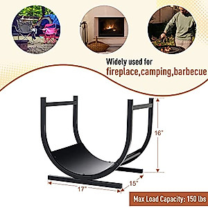 Sophia & William 17" Small Indoor Outdoor Firewood Rack, Heavy-Duty U-shaped Metal Log Holder, Wrought Iron Storage Rack to Store Logs, Stacker for Wood Storage, 17" L * 14.25" W * 15.25" H, Black
