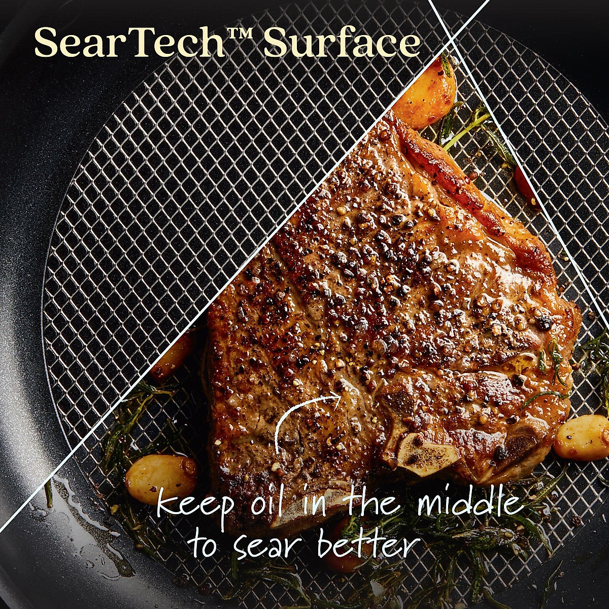 Anolon X SearTech Aluminum Nonstick Frying Pan with Helper Handle, 12-inch, Super Dark Gray