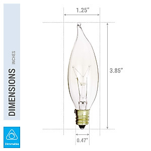 KOR (Pack of 12) 15 Watt Clear Candelabra Base (E12) Flame Tip 120V Decorative Dimmable Chandelier Lights Bulbs